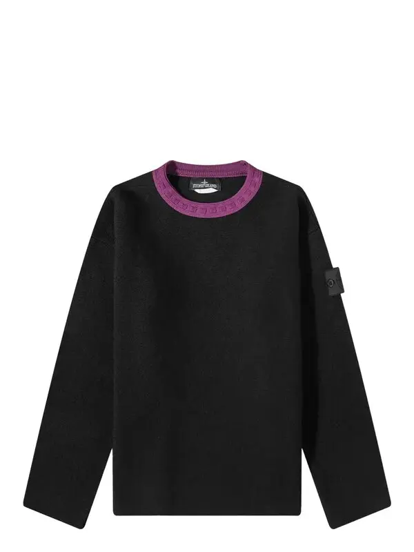 Stone Island Contrast Collar Crew Knit - Black