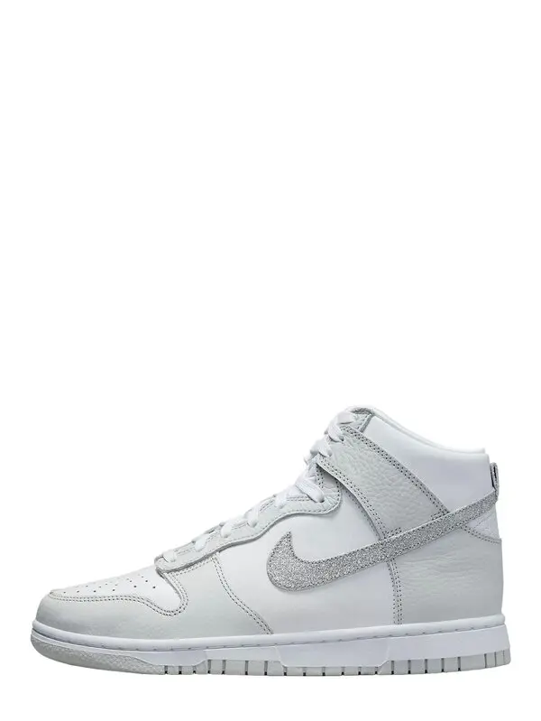 Nike Dunk High Top Sneakers With Silver Glitter Swoosh Detailing - Gray/white