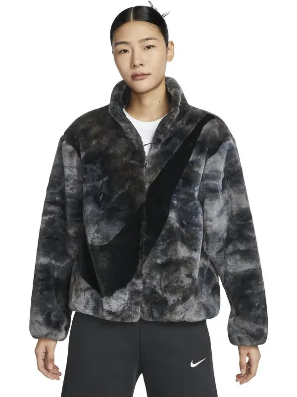 Nike Big Swoosh Faux Fur Jacket - Black