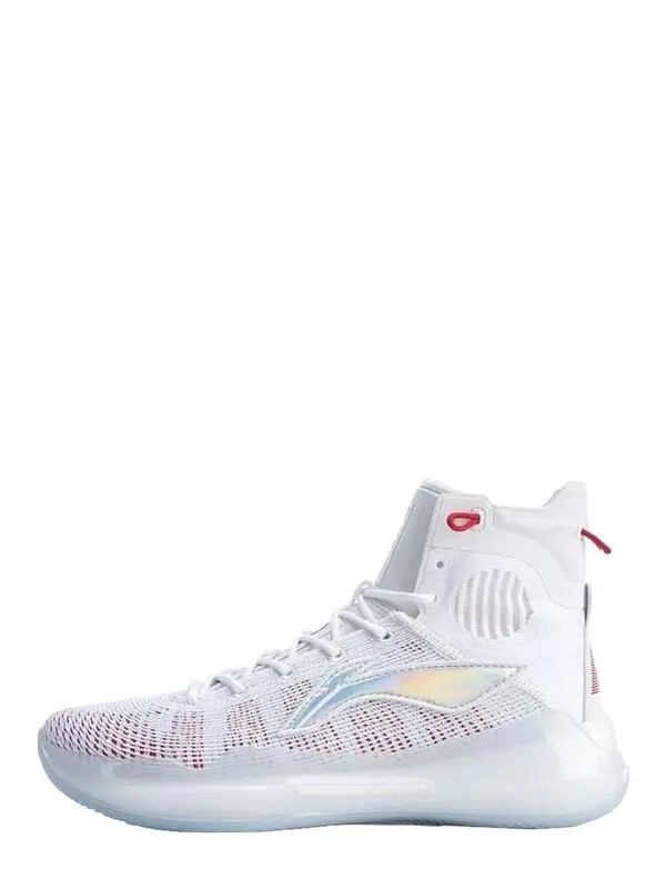 LI-NING High Top Lace-up Athletic Sneakers - White/red