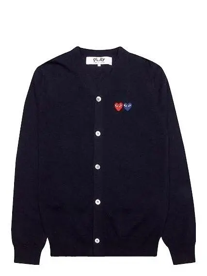 Play Comme Des Garcon Cardigan With Double Emblem Applique - Navy