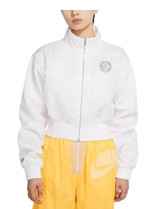 Nike Plaid Zip Up Stand Collar Jacket - White