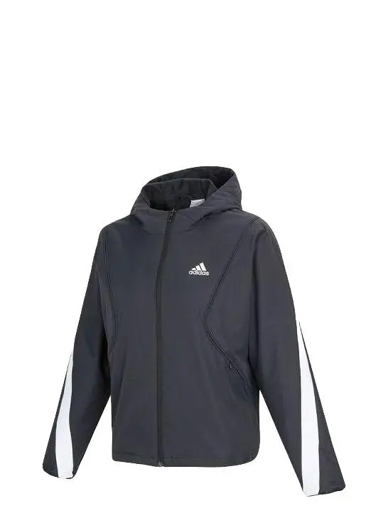 Adidas Zip-up Hooded Track Jacket With Sporty Stripes - Black