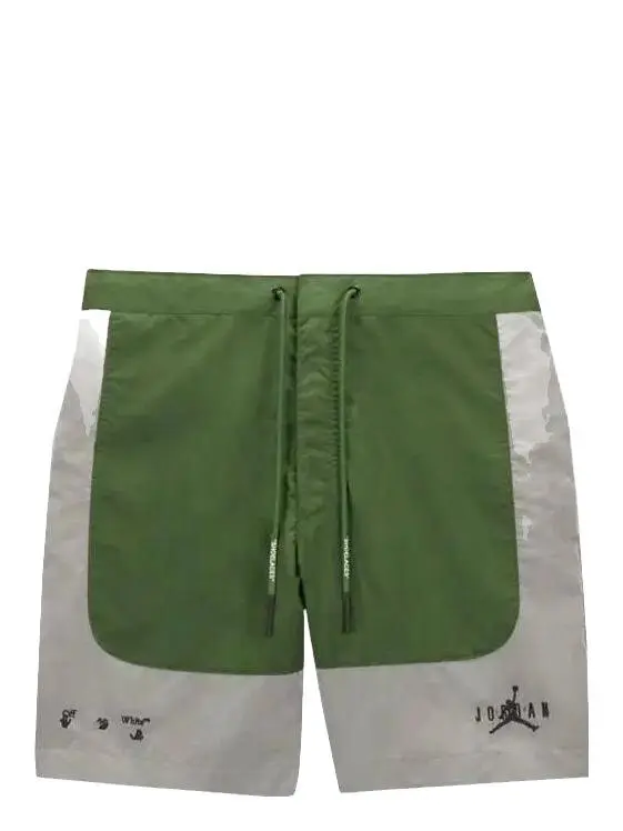 JORDAN X Off-white Colorblock Drawstring Baggy Shorts - Forest Green/phantom/black