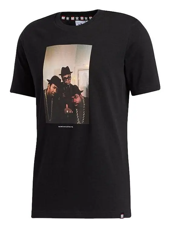 Adidas Originals Run Dmc Photo T Printing Sports Round Neck Short Sleeve - Black