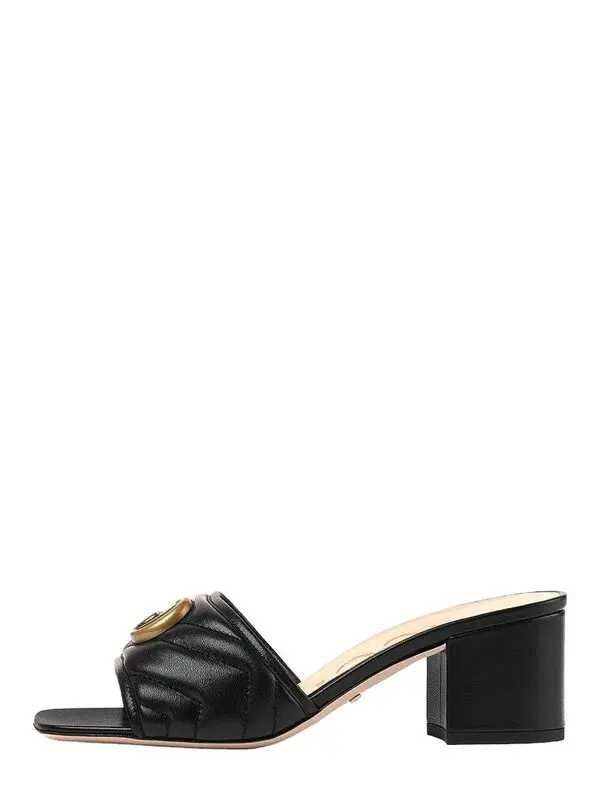 Gucci Marmont Double G Quilted Leather Slide Sandal - Black