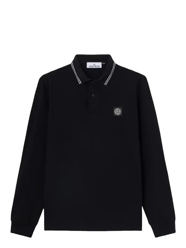 Stone Island 2200012 Slim-fit Long-sleeve Compass Patch Polo Shirt - Black