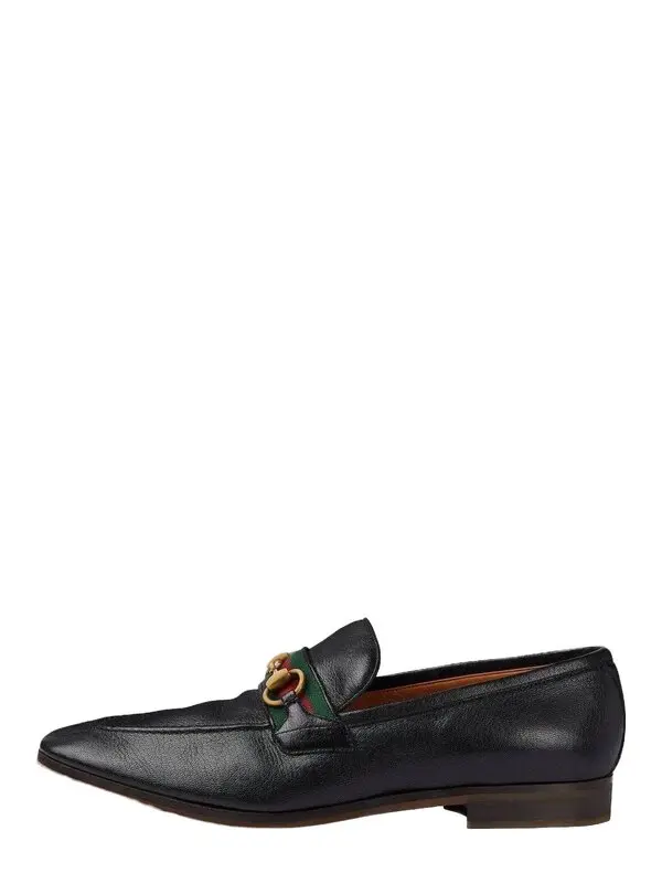 Gucci Leather Horsebit Loafers With Grosgrain Trim - Black/red/green