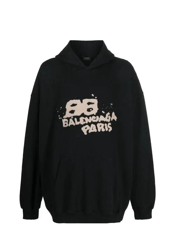Balenciaga Hand-drawn Bb Icon Hoodie - Black