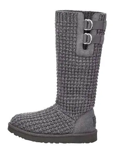 UGG Knit Tall Boots With Buckle Detail - Gray