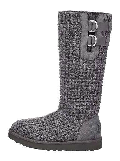 UGG Knit Tall Boots With Buckle Detail - Gray