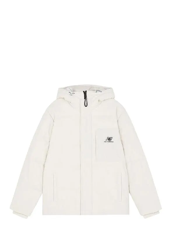 NEW BALANCE Logo Hooded Puffer Jacket - White/black