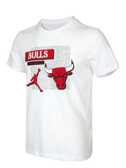 JORDAN Chicago Bulls Basketball Sports Printing Round Neck Short Sleeve T-shirt - White