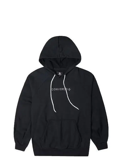 CONVERSE Logo Embroidered Loose Knit Hoodie - Black