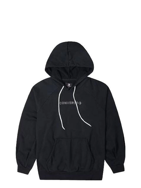 CONVERSE Logo Embroidered Loose Knit Hoodie - Black