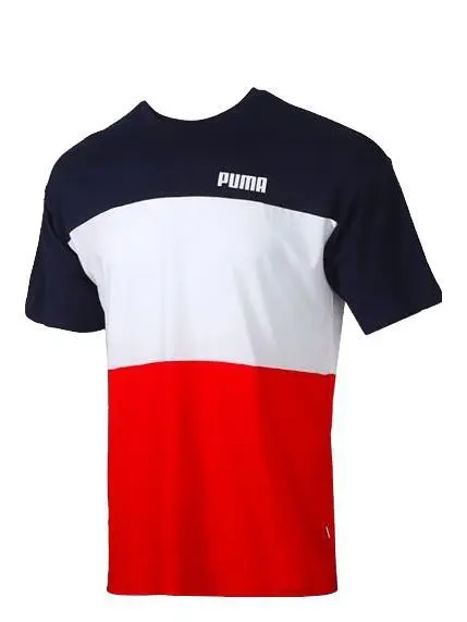 PUMA Contrasting Colors Logo Knit Breathable Short Sleeve 'navy White Red - Navy/white/red