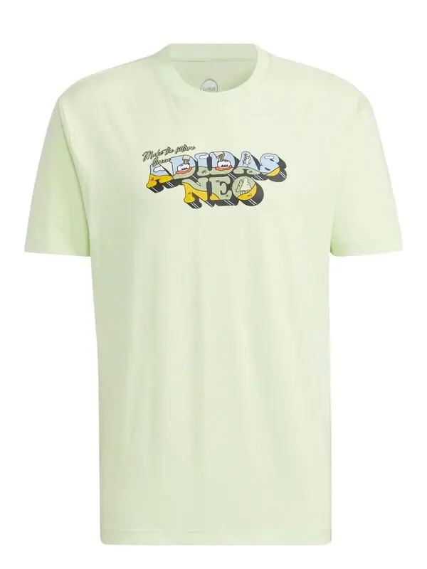 Adidas Neo Cartoon Logo Printing Sports Short Sleeve Acid Green T-shirt - Multi-color