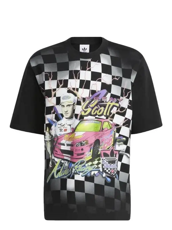 Adidas Originals X Jeremy Scott Crossover Fw22 Casual Grid Printing Sports Short Sleeve Black T-shirt - Default Colorway