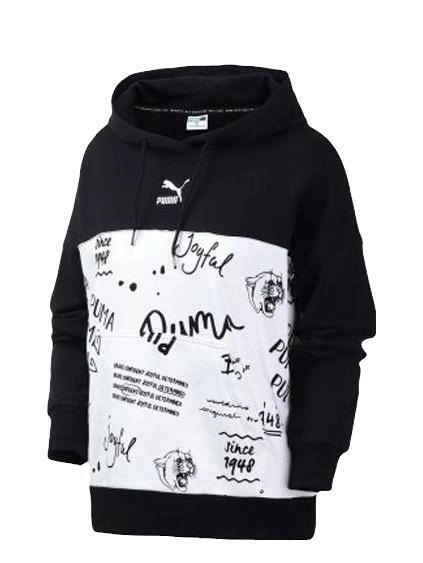 PUMA Classics Aop Logo Printing Drawstring Hoodie - Black