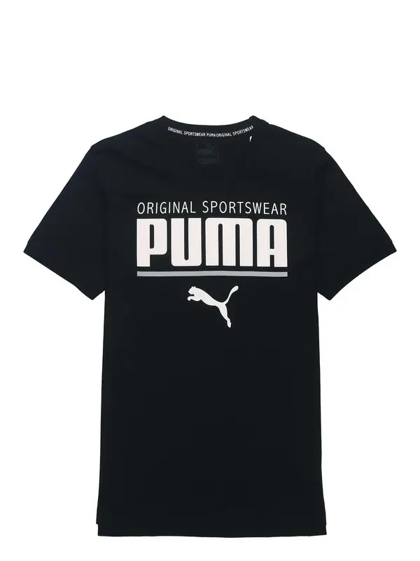 PUMA Logo Printing Round Neck Sports Short Sleeve - Black