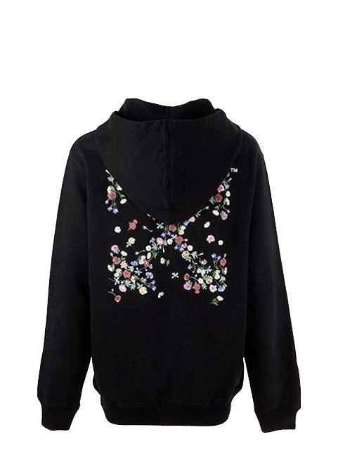 Off-White Flower Embroidered Arrow Hoodie - Black