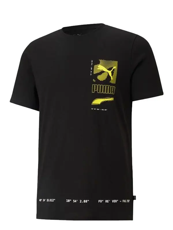 PUMA Digital Logo Printing Sports Short Sleeve - Black