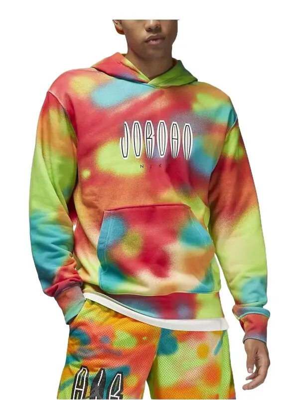 JORDAN Fw22 Tie & Dye Logo Print Hooded Pullover - Brown