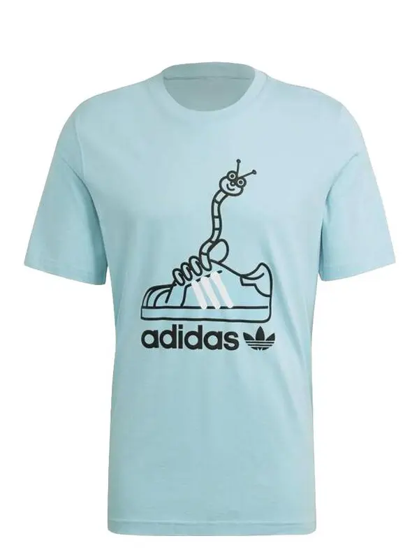 Adidas Originals Worm Tee Printing Sport Short Sleeve - Light Blue