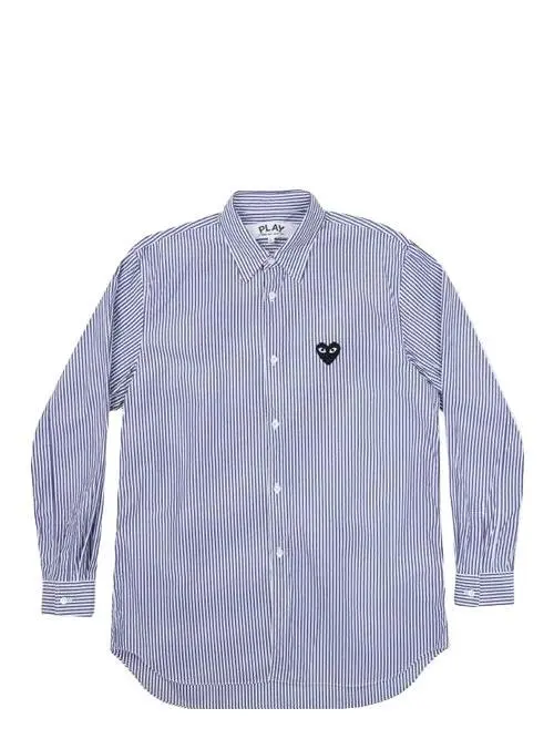 Play Comme Des Garcon Black Emblem Striped Button Down - Blue