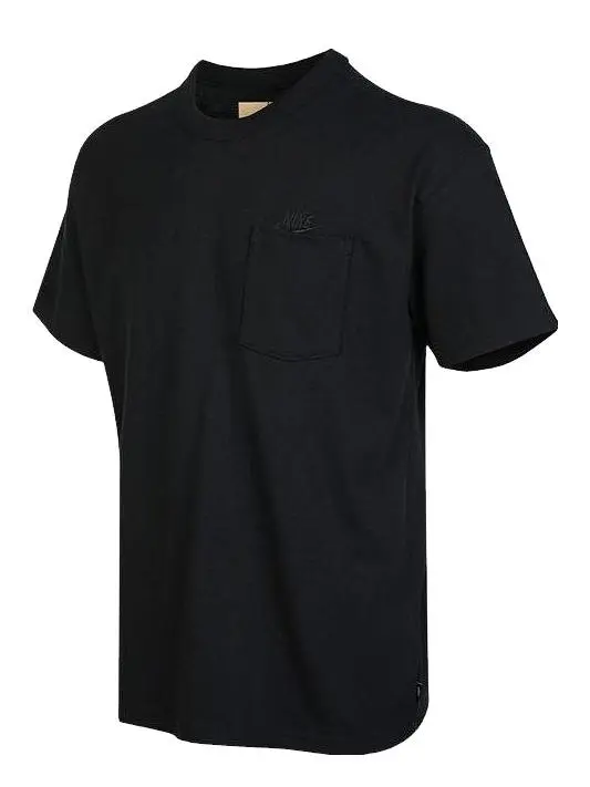 Nike Solid Color Pocket Round Neck Loose Short Sleeve Black T-shirt - Default Color