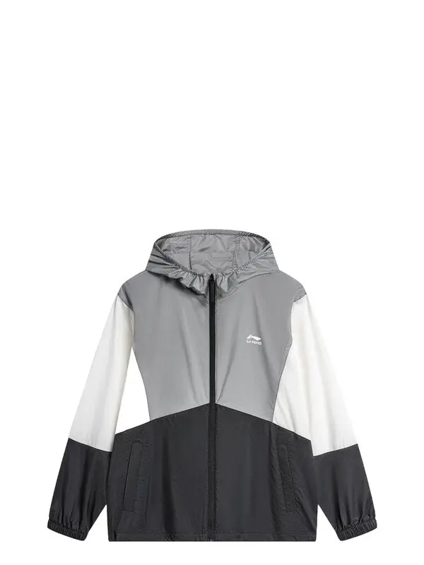 LI-NING Color Block Hooded Windbreaker Jacket - White/grey/black