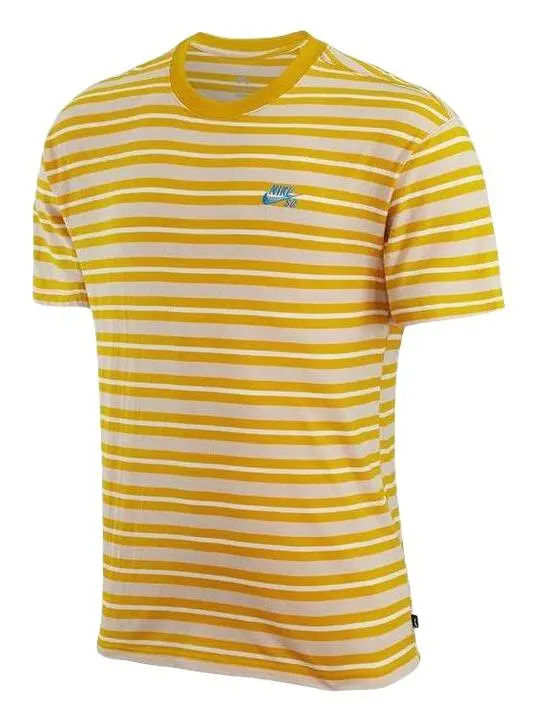 Nike Embroidered Logo Stripe Round Neck Short Sleeve Yellow T-shirt - Multi-color