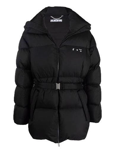 Off-White Puffer Down Jacket With Belt - Black