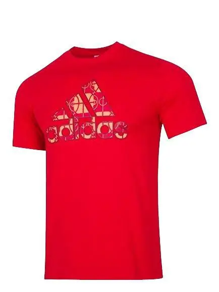 Adidas Cny Large Logo Round Neck Pullover Basketball Sports Short Sleeve T-shirt - Red