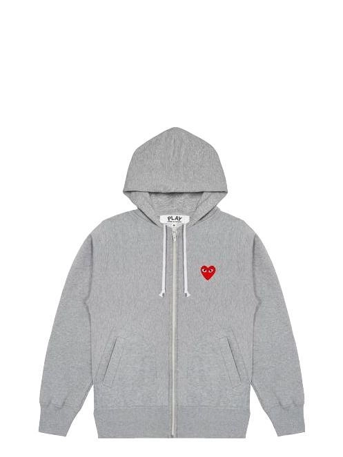 Play Comme Des Garcon Full Zip Hoodie With Emblematic Heart Graphic - Grey