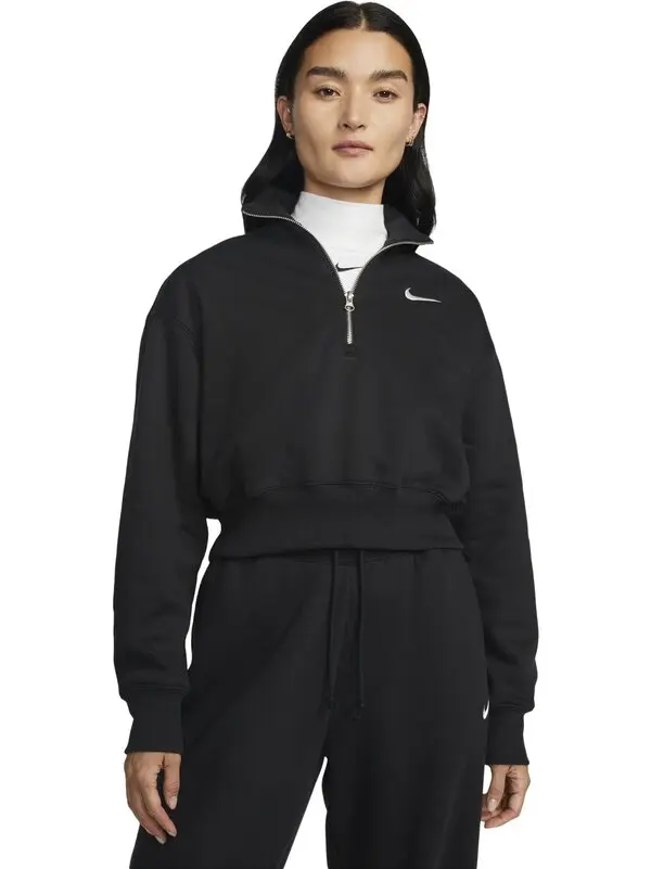 Nike Phoenix Fleece Half Zip Cropped Sweatshirt - Black