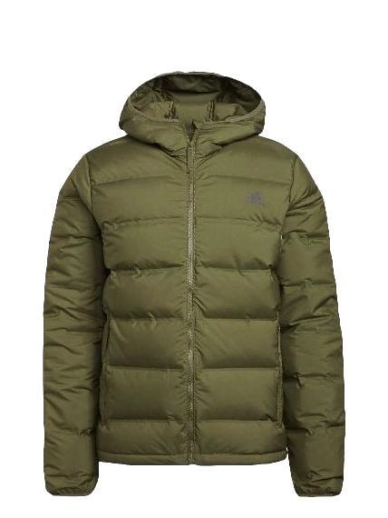 Adidas Logo Long Sleeves Hooded Stay Warm With Down Feather Green Jacket - Multi-color