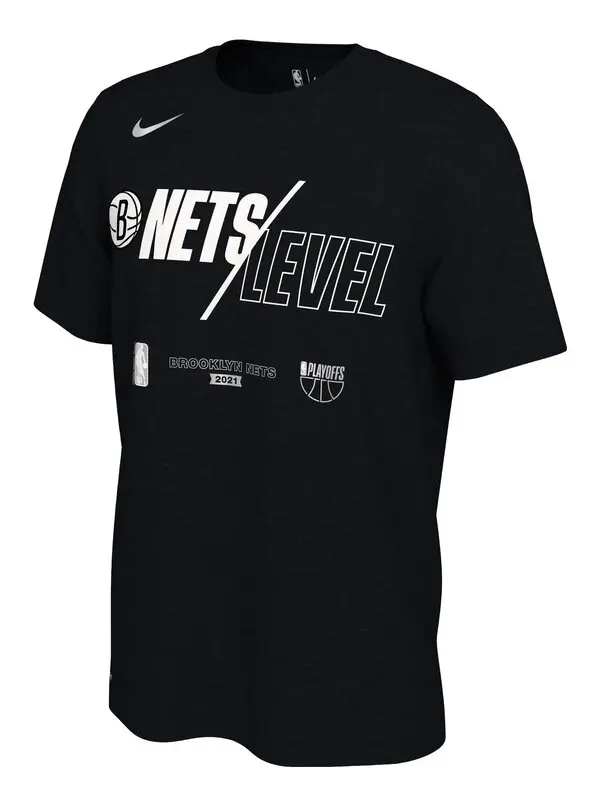 Nike Casual Alphabet Printing Round Neck Pullover Short Sleeve Brooklyn Nets Black T-shirt - Default Color