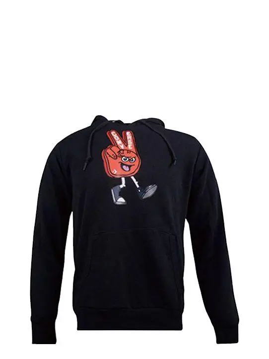 CONVERSE Finger Letter Print Hooded Drawstring Sweatshirt - Black