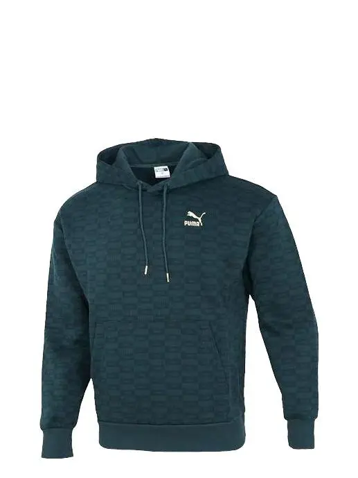 PUMA Luxe All-over Print Logo Knit Hoodie - Green