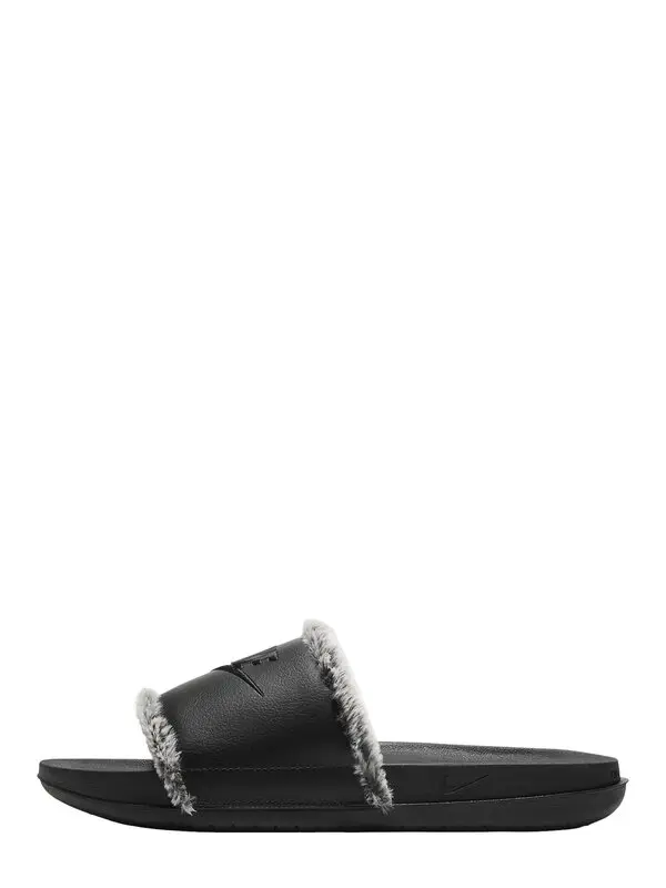 Nike Offcourt Leather Slide With Fur Trim - Black