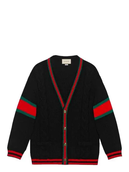 Gucci Cable Knit Oversize Cardigan - Black/red/green