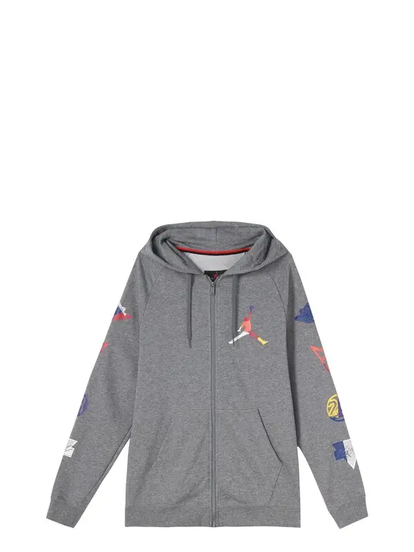 JORDAN Zip-up Hooded Jacket With Colorful Logo Accents - Grey