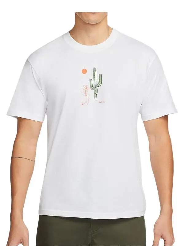 Nike Funny Cactus Flower Pattern Printing Short Sleeve White T-shirt - Multi-color