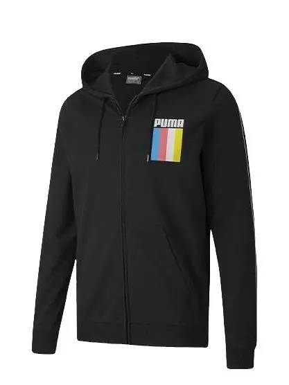 PUMA Celebration Full-zip Hooded Jacket - Black/white/yellow