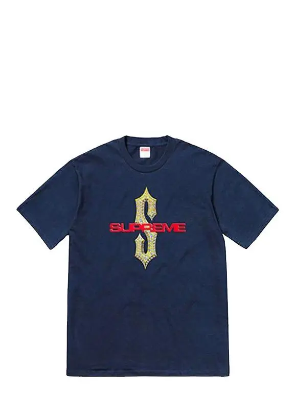 Supreme Ss18 Diamonds Tee Navy Diamond Printing Short Sleeve Navy - Blue