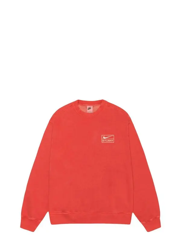Nike X Stussy Pigment Dyed Fleece Crew Sweater 'habanero Red - Red/white