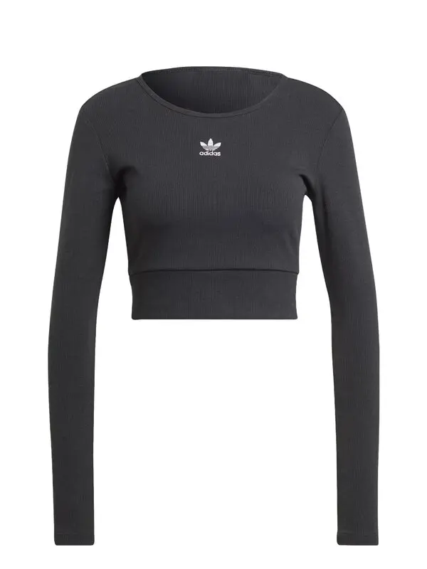 Adidas Essentials Rib Long Sleeve Cropped Tee - Black