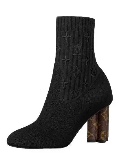 LOUIS VUITTON Silhouette Knit Monogram Sock Boot - Black/brown