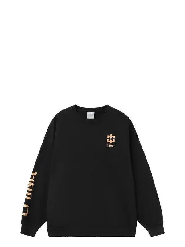 LI-NING Sports Fashion Series Printing Loose Round Neck Pullover Couple Style - Black